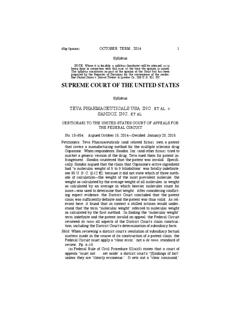Teva V Sandoz Fed Circuit Smackdown | PDF | Standard Of Review | United ...