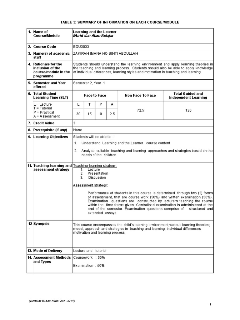 Table Edu Bi Student Version | PDF | Behaviorism | Learning