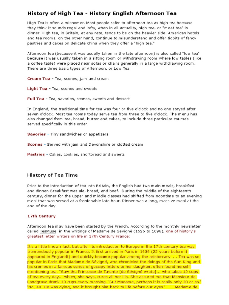 History of High Tea | Download Free PDF | Tea | Beverages