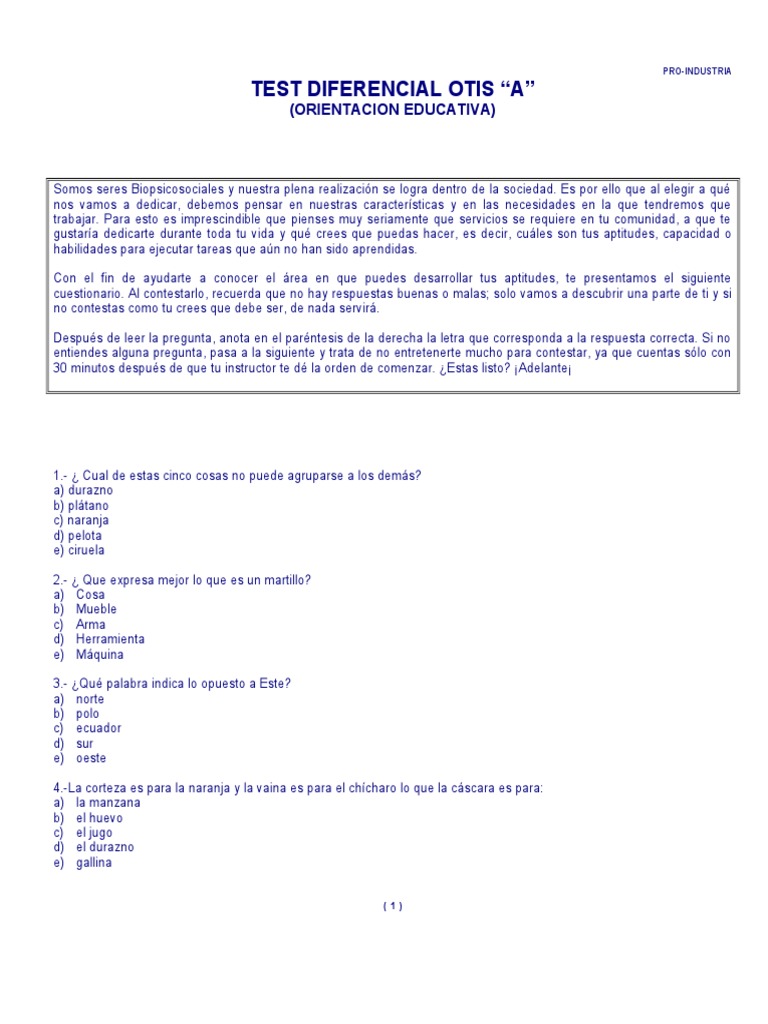 Test Diferencial Otis: Evaluación de Aptitudes | PDF | República