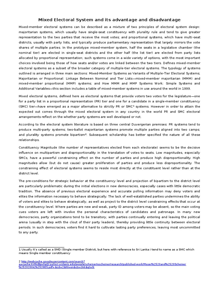 Mixed Electoral System and Its Advantage and Disadvantage | PDF ...