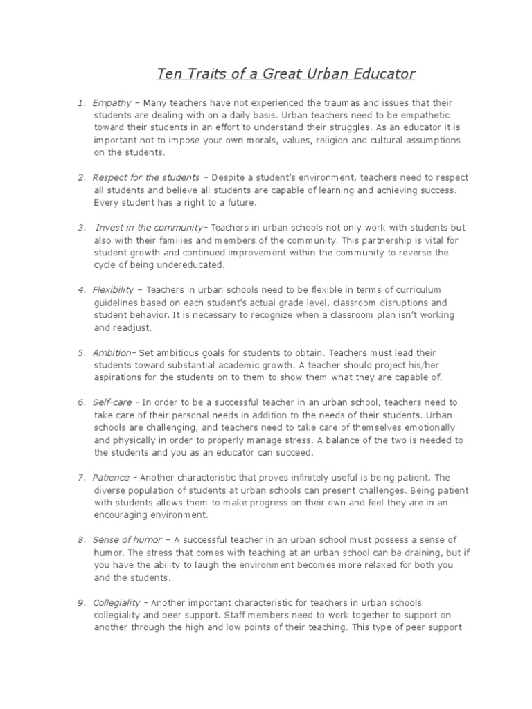 Essential Traits of Urban Educators | PDF | Empathy | Quality Of Life