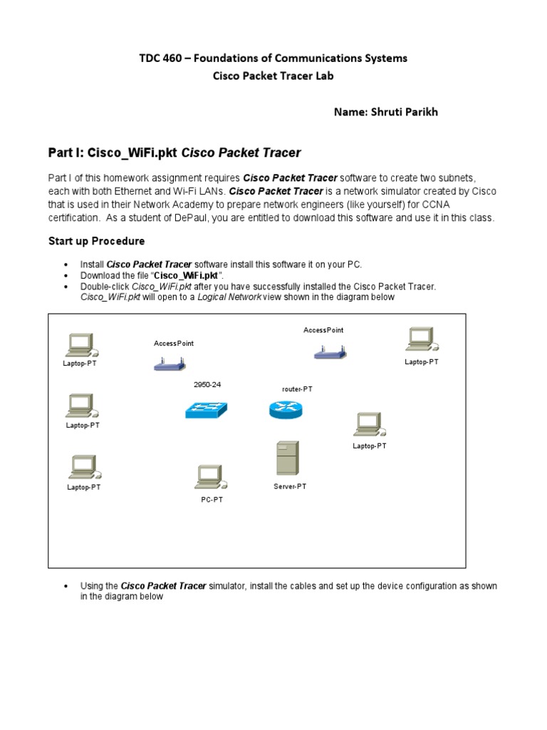 TDC-460 Cisco Packet Tracer Lab - ShrutiParikh | PDF | Network Switch | Router (Computing)