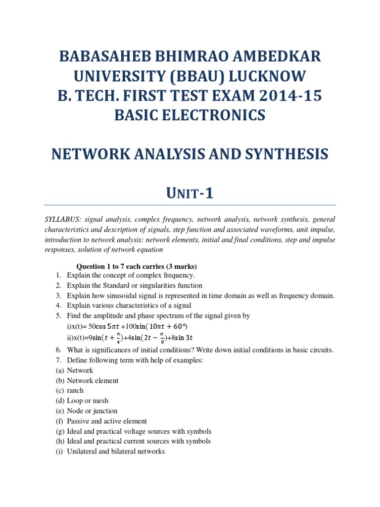 Network Analysis Exam Questions 2014-15 | PDF | Electrical Network ...