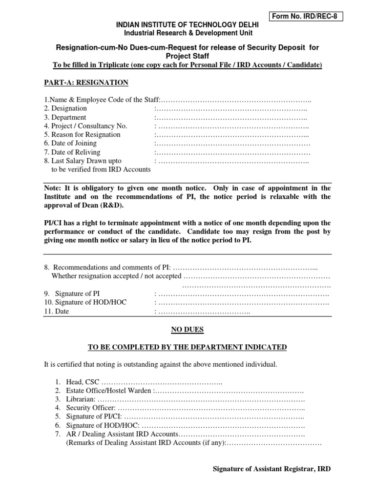 IRD Resignation and No Dues Form | PDF | Finance & Money Management