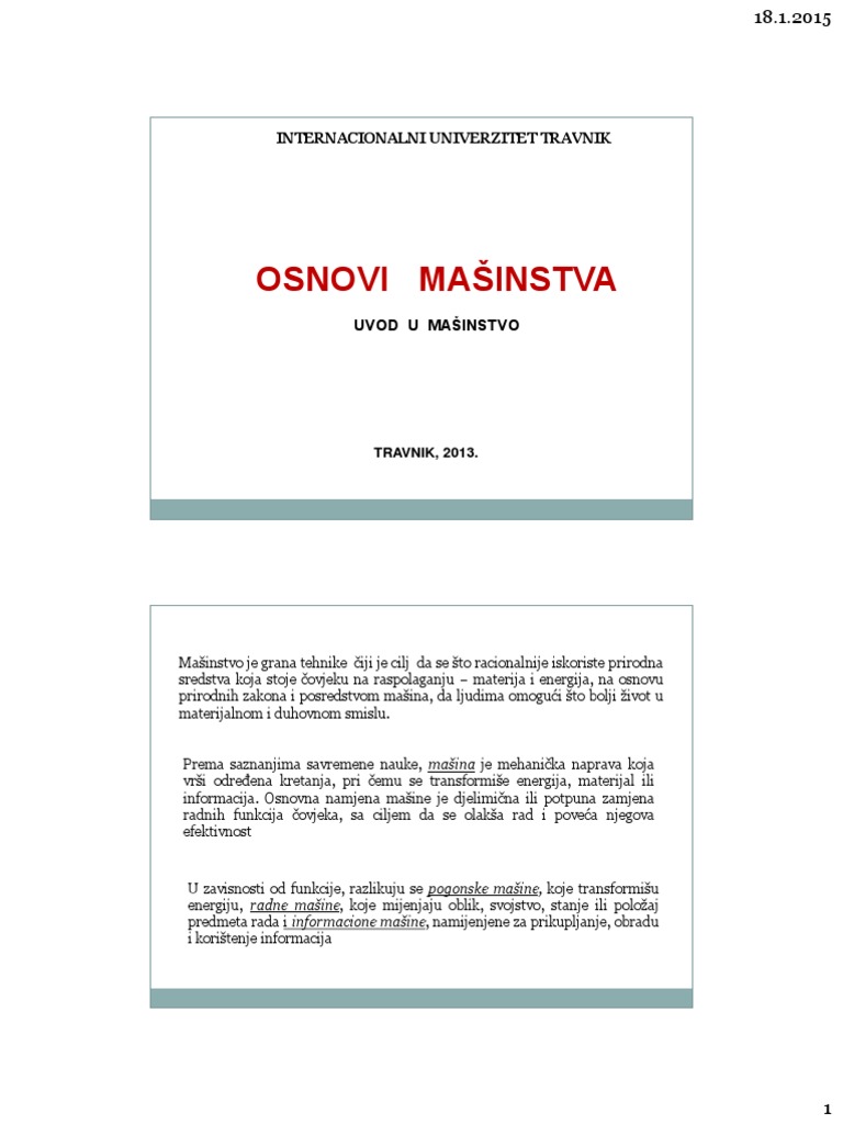 Predavanja Komplet Osnovi Masinstva | PDF