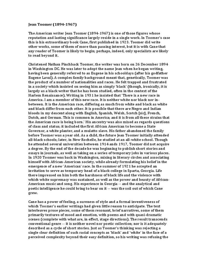 Jean Toomer Biography | PDF