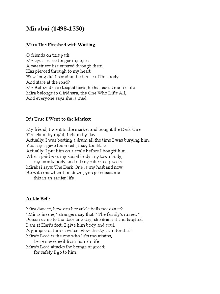 Mirabai Spiritual Poems | PDF | Poetry