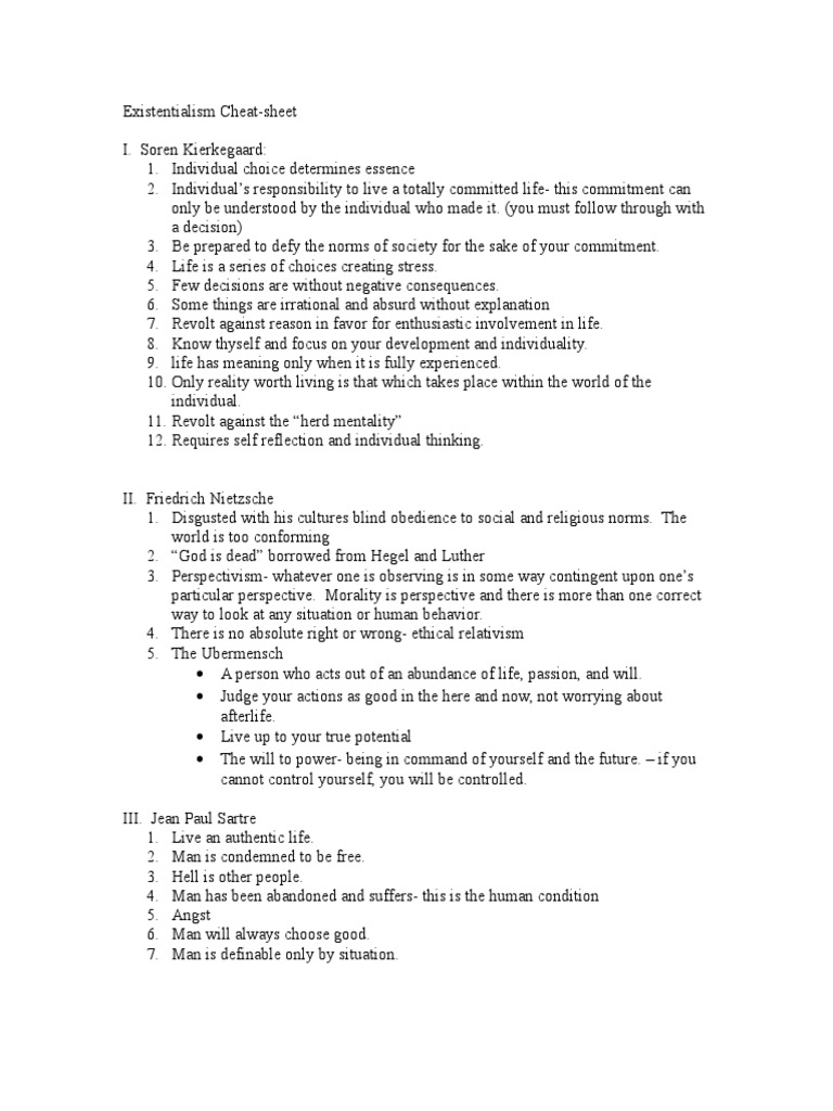 Existentialism Cheat Sheet | PDF