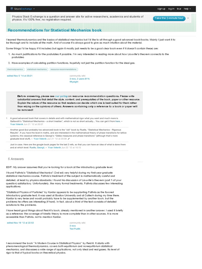 Thermodynamics - Recommendations For Statistical Mechanics Book ...