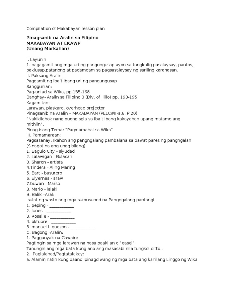 Compilation of Makabayan Lesson Plan | PDF