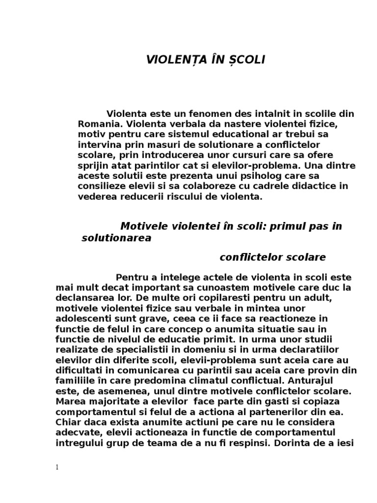 Proiect de Cercetare in Domeniul Educational- Violenta in Scoli!