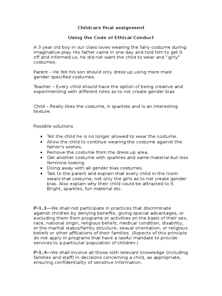 Child Care Final Assignment | PDF | Child Care | Relationships