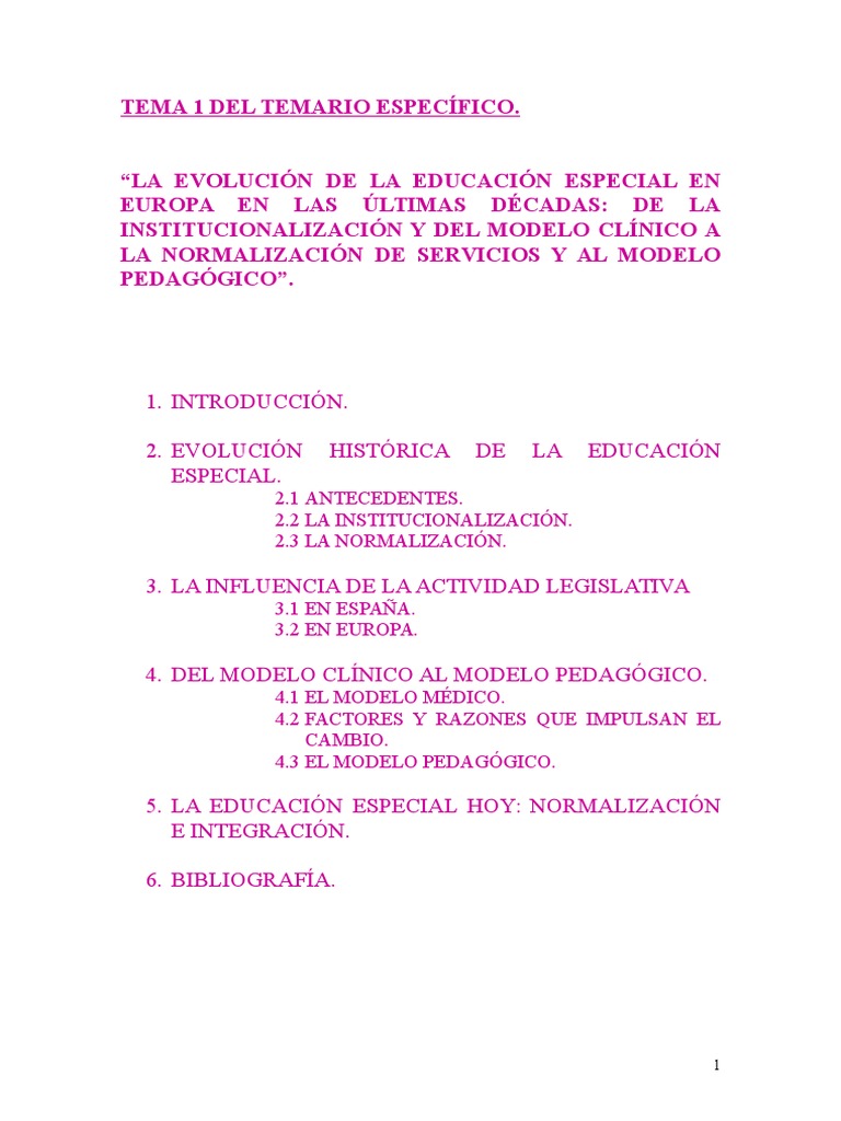 Tema 1 Del Temario Específico | PDF | Educación especial | Cognición
