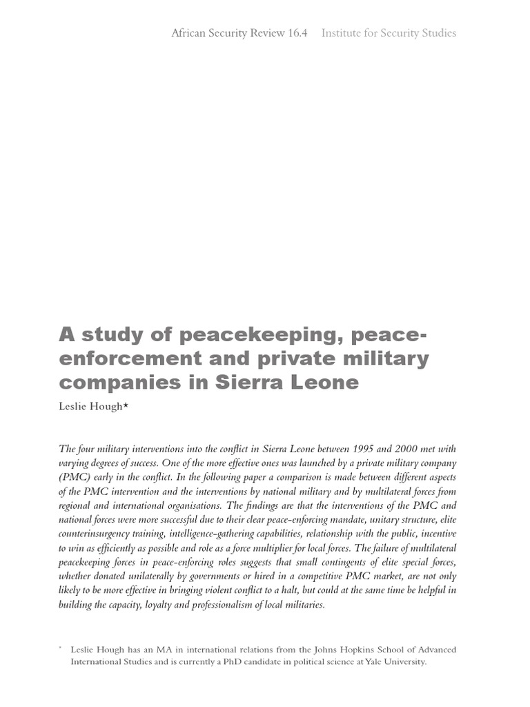 A Study of Peacekeeping, Peace-Enforcement and Private Military ...