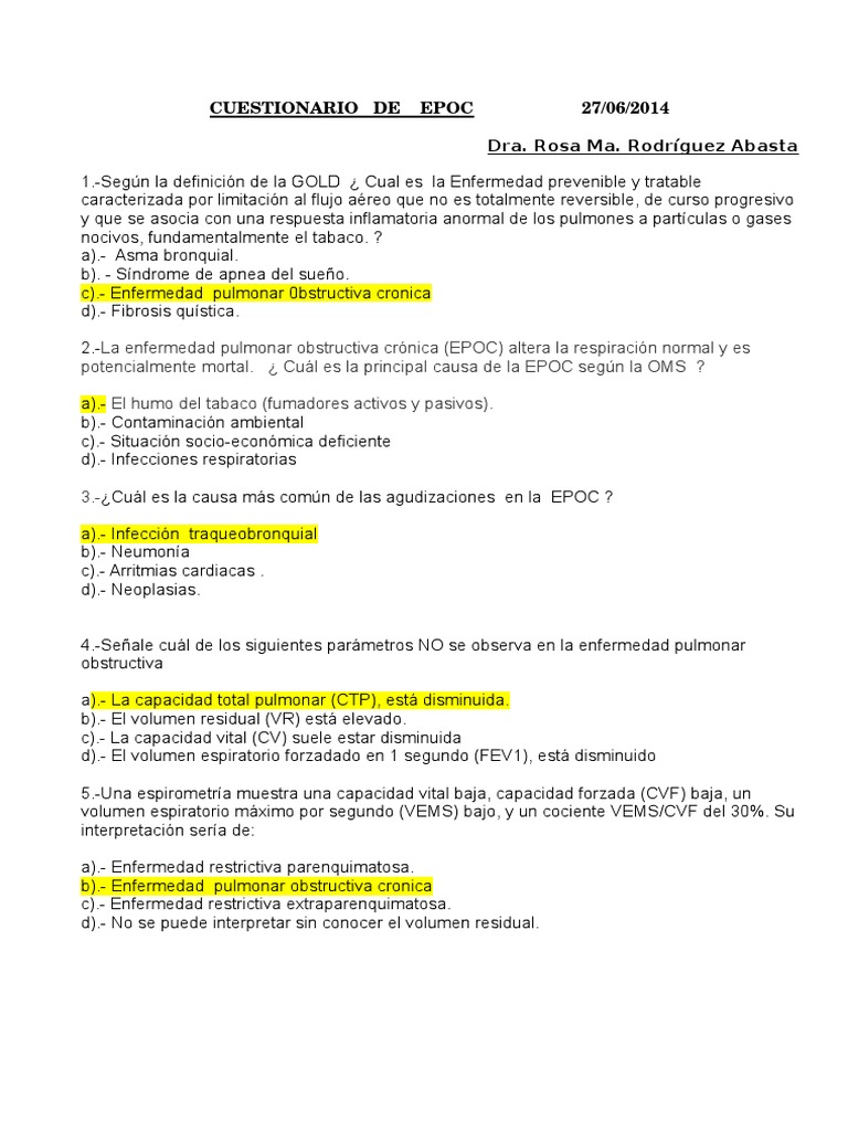Cuestionario de Epoc Rosa | Descargar gratis PDF | Enfermedad pulmonar ...