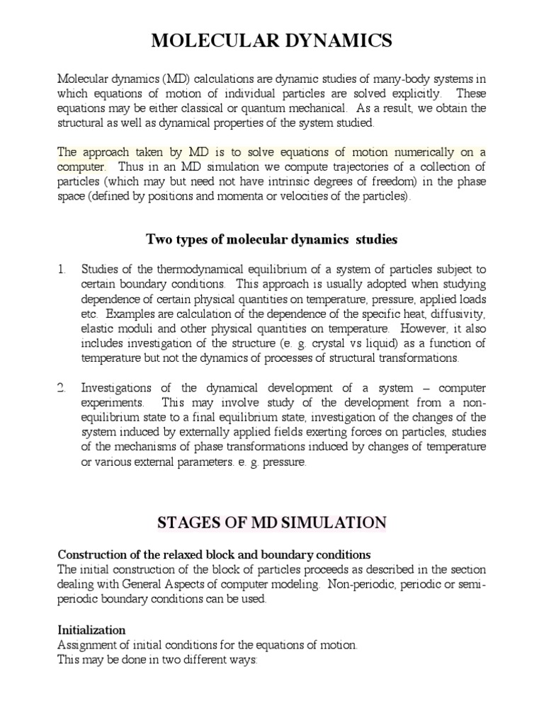 Molecular Dynamics | PDF | Molecular Dynamics | Temperature