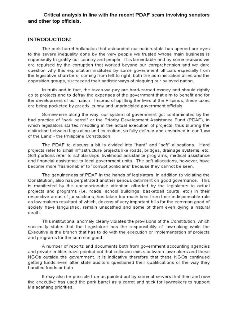 Critical Analysis - PDAF Scam | PDF | Government | Public Sphere