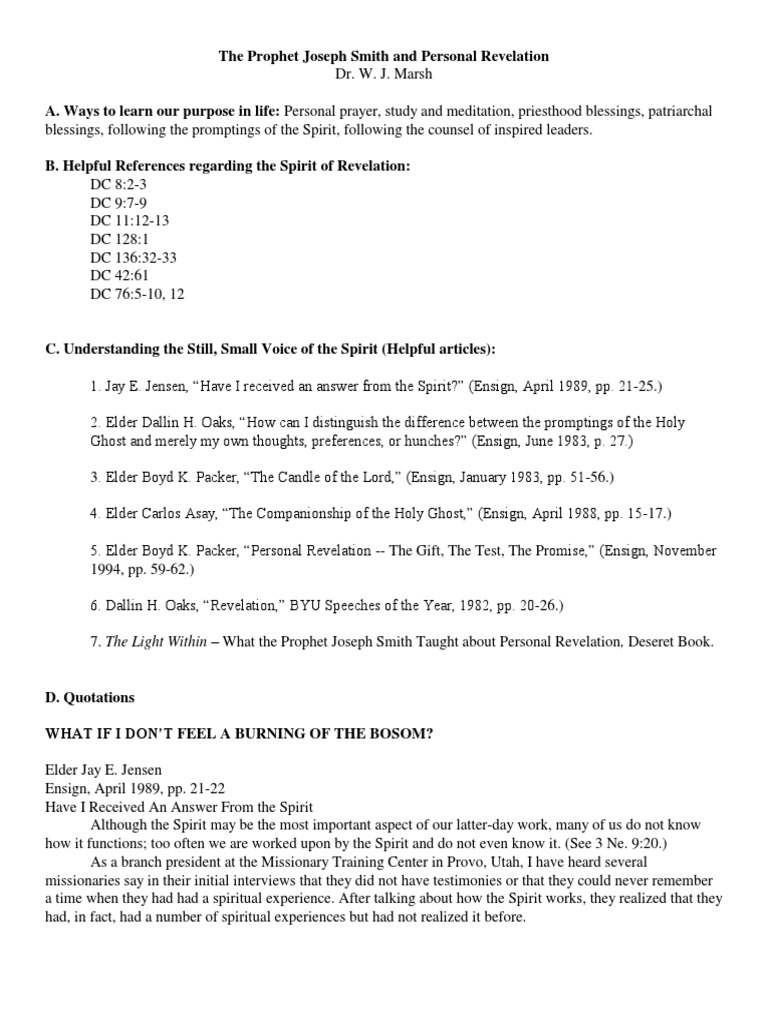 Personal Revelation - Handout | PDF | Revelation (Latter Day Saints ...