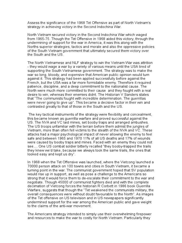 Assess The Significance of The 1968 Tet Offensive As Part of North ...