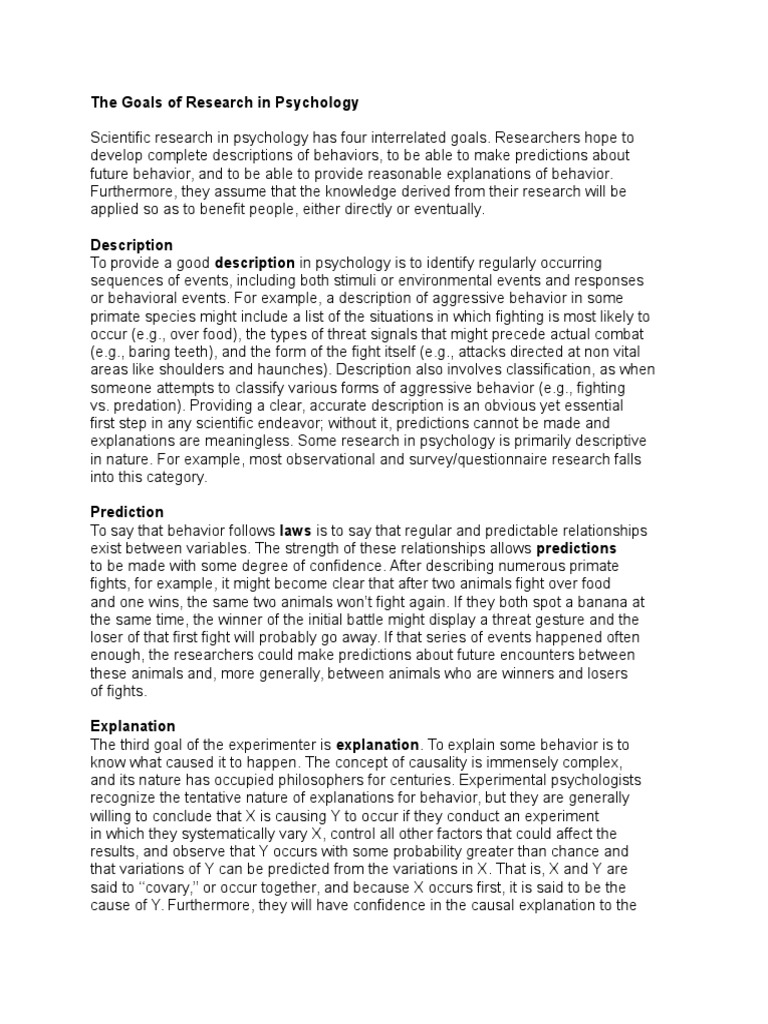 The Goals of Research in Psychology | PDF | Causality | Scientific Method