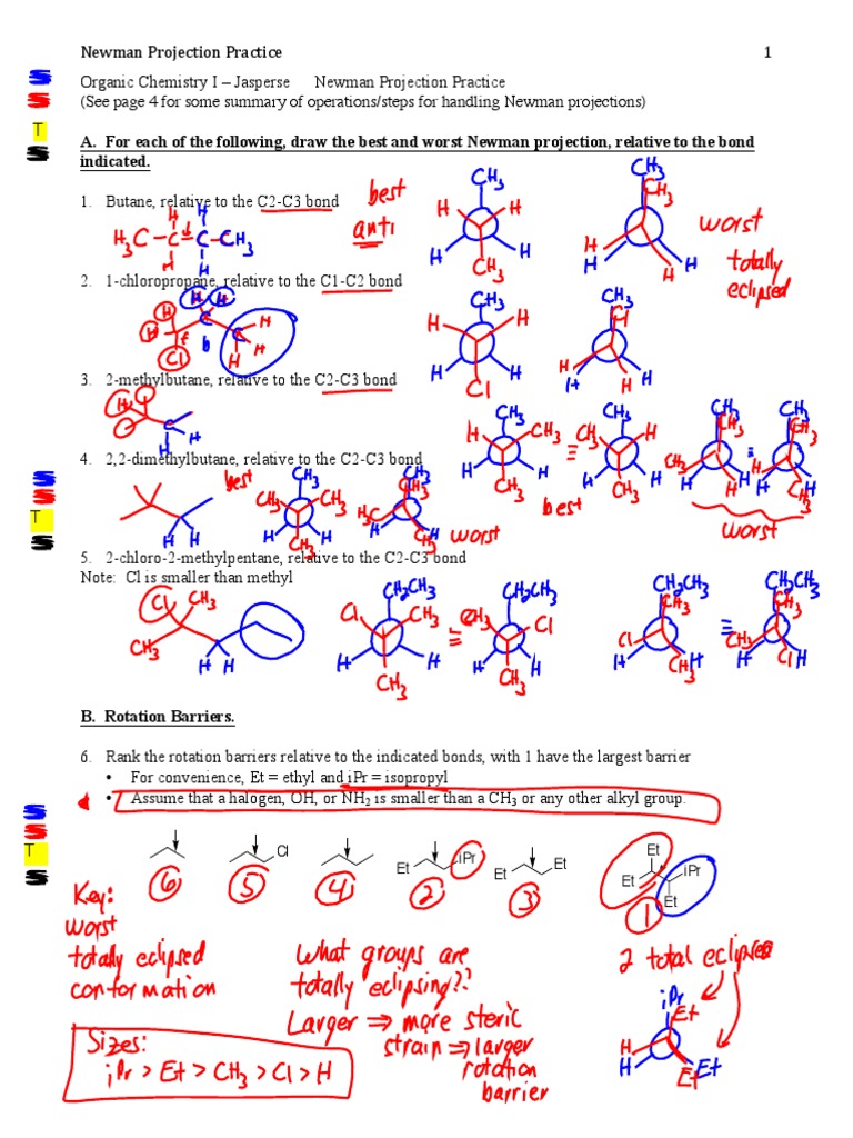 Newman Projections Practice Problems | PDF | Conformational Isomerism ...