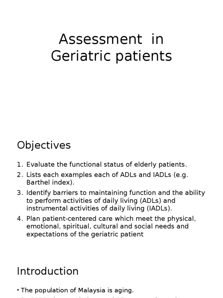 Assessment in Geriatric Patients | PDF | Geriatrics | Behavioural Sciences