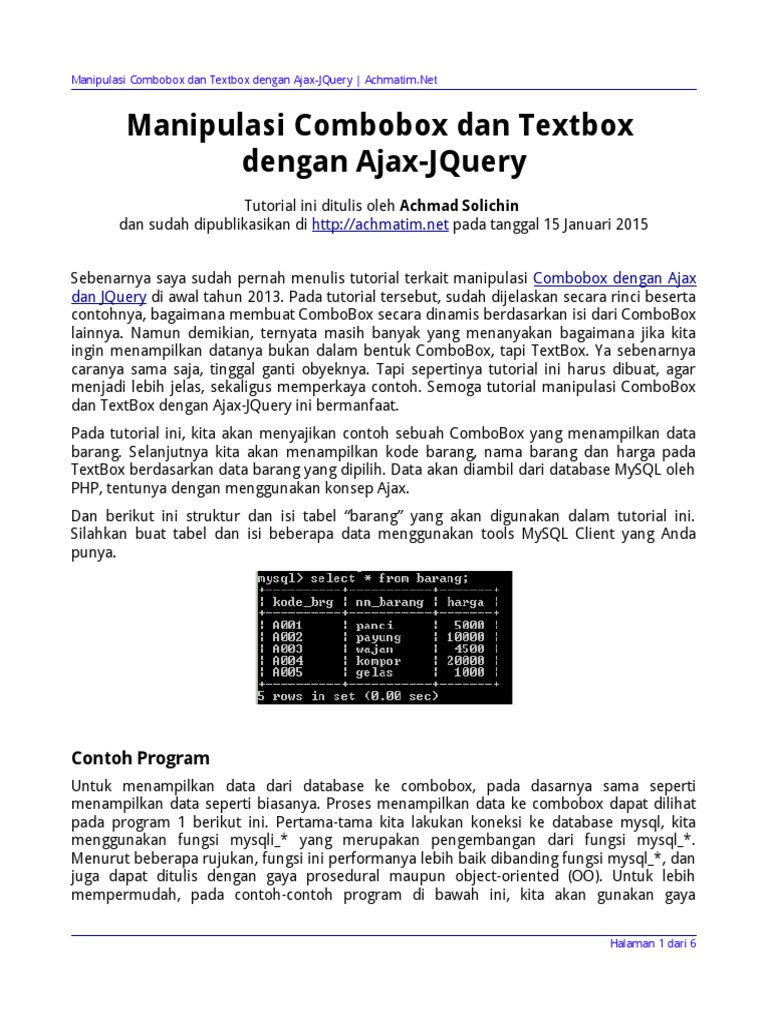 Ajax-JQuery: Manipulasi Combobox & Textbox | PDF