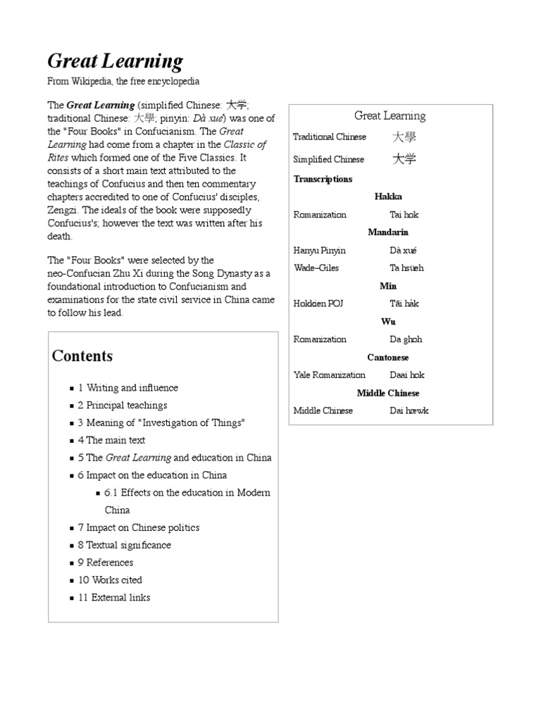 Great Learning | PDF | Ancient Chinese Philosophers | Chinese Philosophy