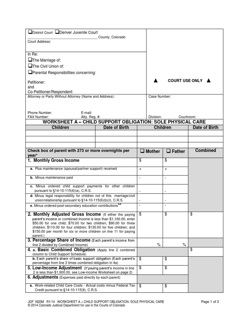 Child Support Worksheet: Sole Care | PDF | Child Support | Government