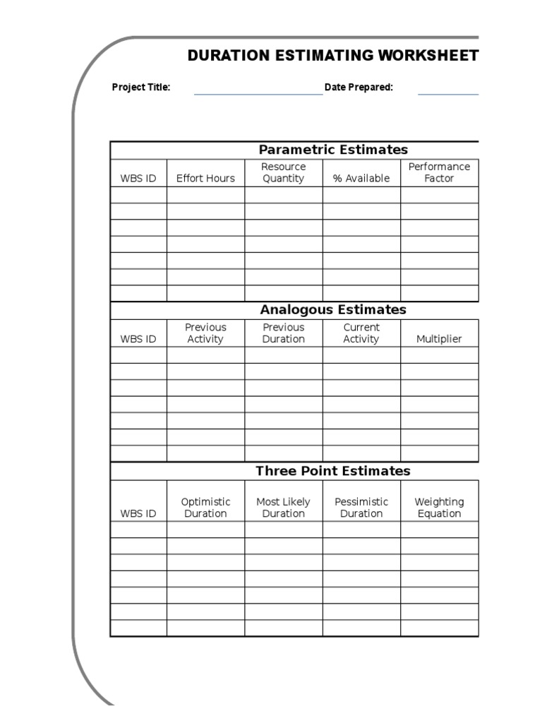 3.16 Duration Estimating Worksheet | PDF | Computers