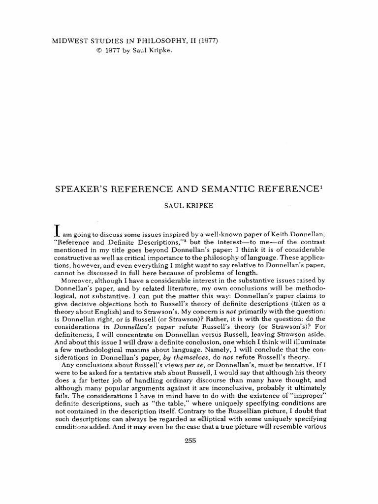 Speaker's Reference and Semantic Reference | Download Free PDF ...