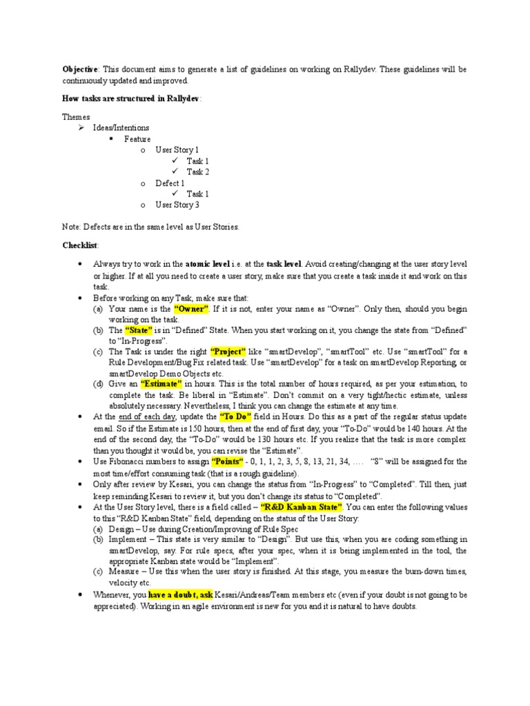 RallyDev Guidelines | PDF | Software Bug | Software Engineering