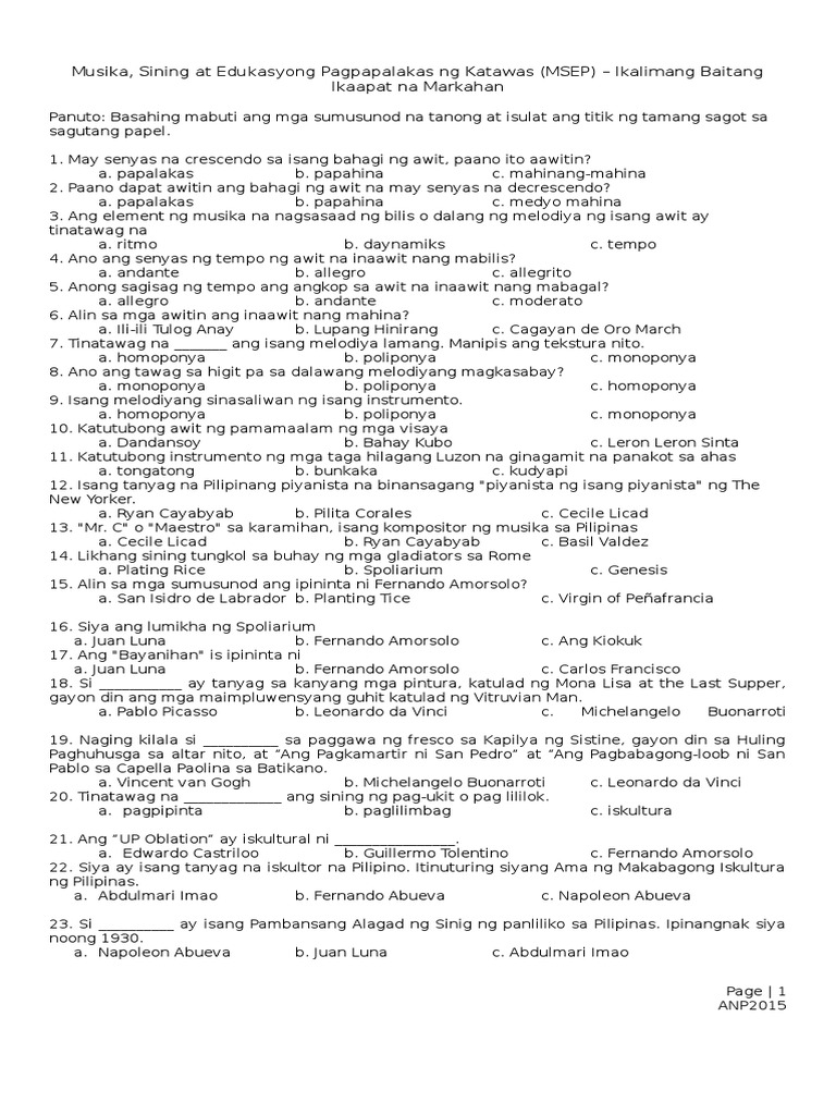 Msep 4th QTR Test | PDF