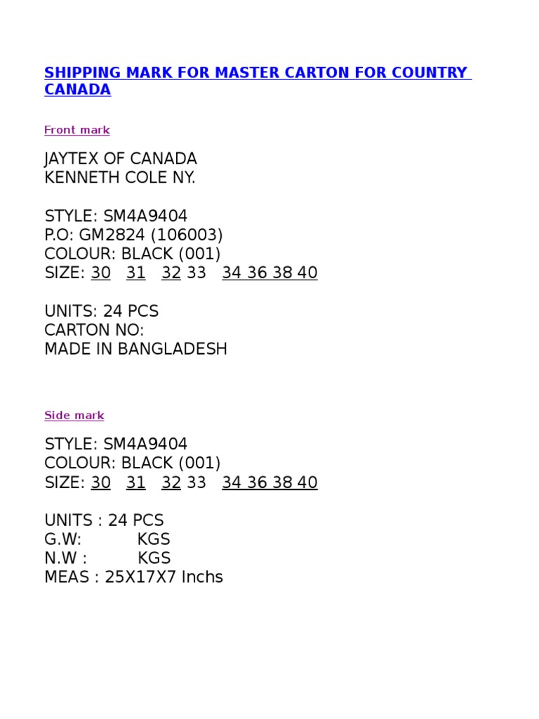 Canada - Shipping Mark | PDF