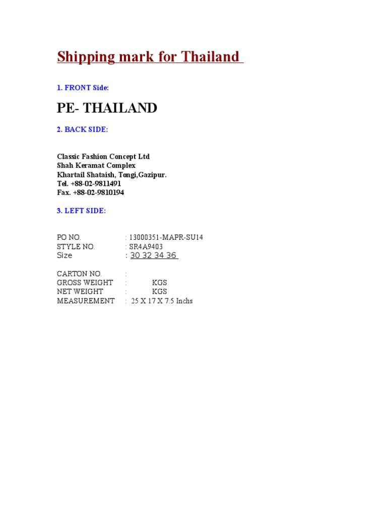 Shipping Details for Thailand | PDF