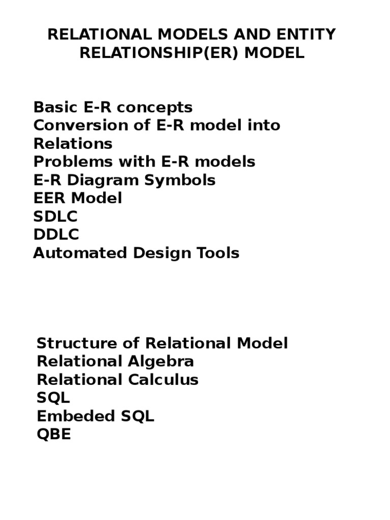 Relational Models and Entity Relationship (Er) Model | PDF | Conceptual ...