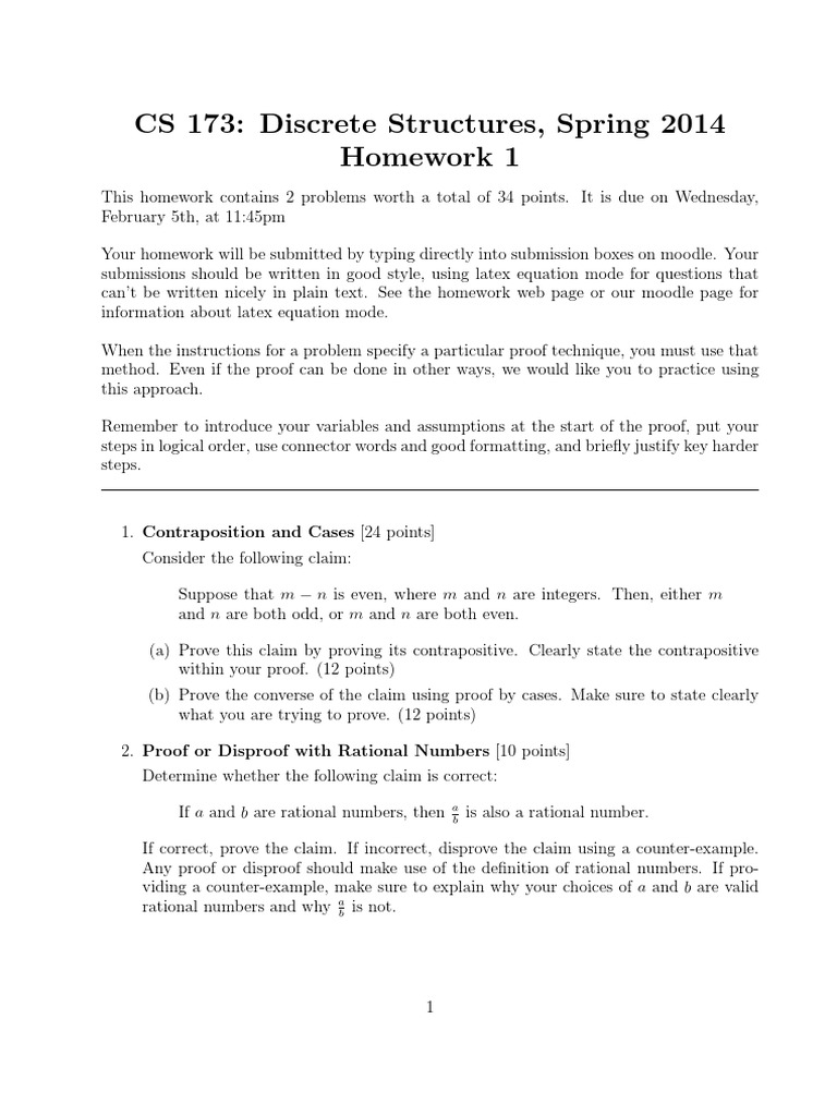 CS 173: Discrete Structures, Spring 2014 Homework 1 | PDF | Teaching ...