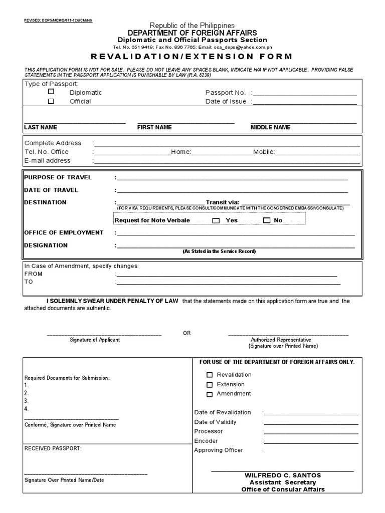 Revalidation and Extension Form | Passport | Travel Visa