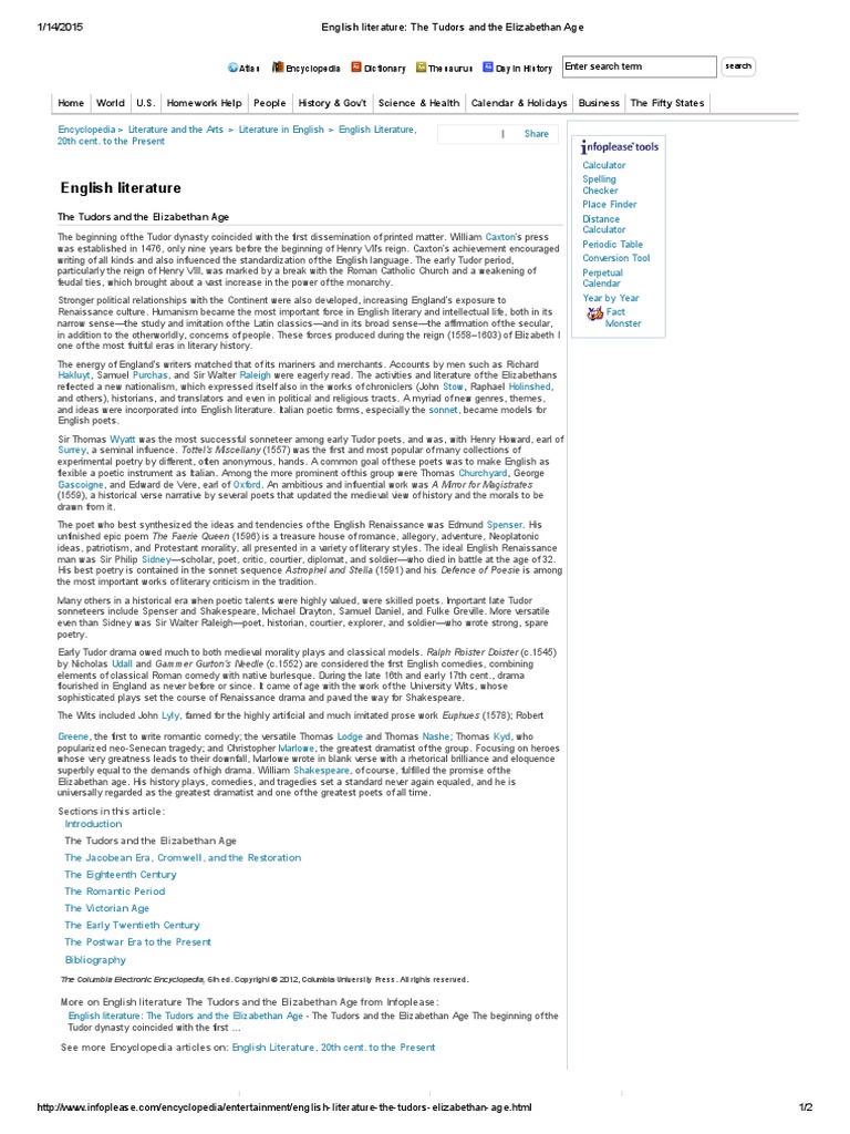 English Literature - The Tudors and The Elizabethan Age | PDF | Poetry ...