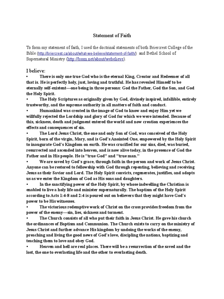 Doctrinal Statement PDF | PDF | Baptism | Jesus