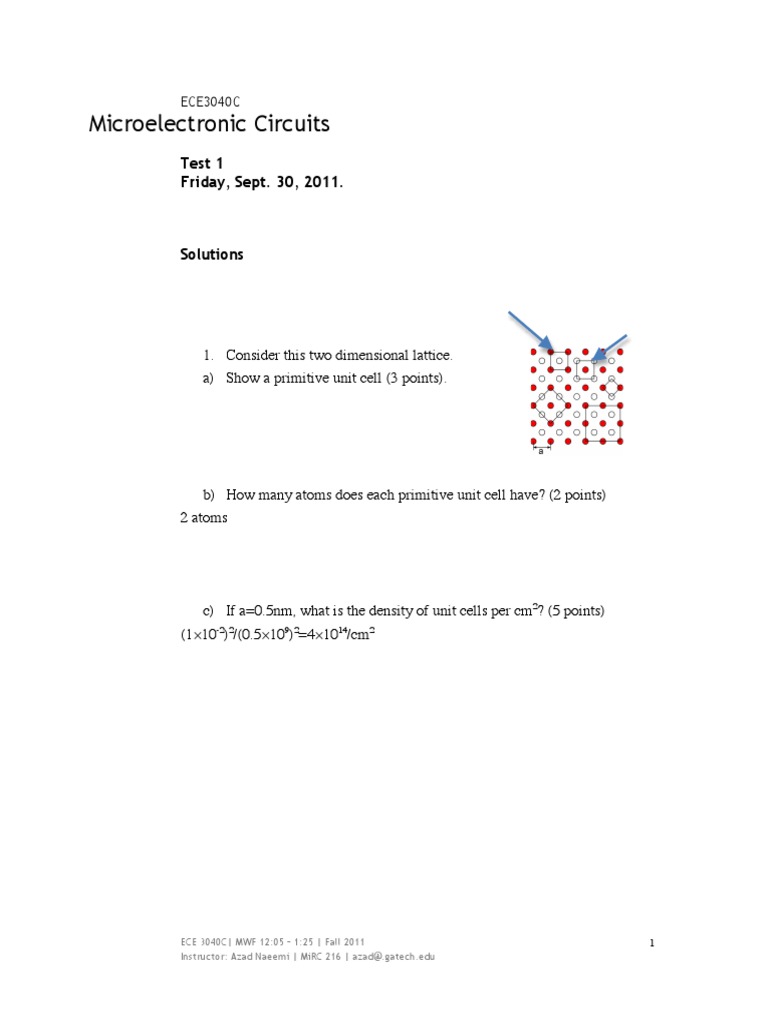 Microelectronic Circuits: Test 1 Friday, Sept. 30, 2011 | PDF | Doping ...