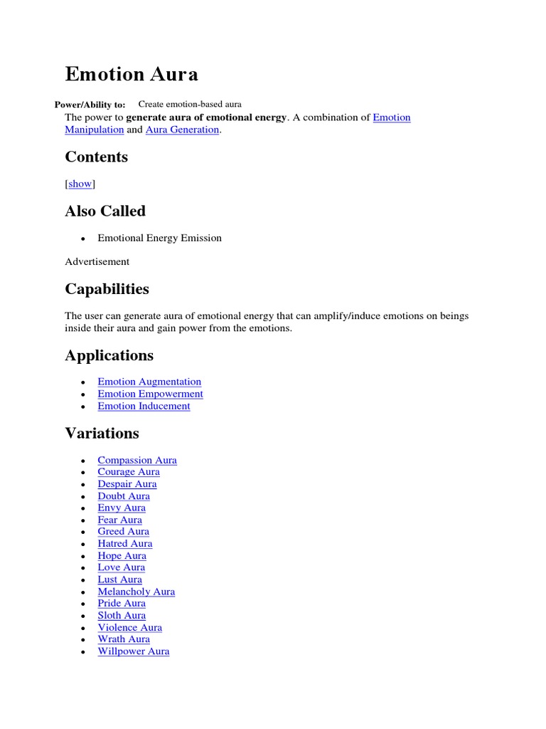 Power/Ability To: Create Emotion-Based Aura | PDF