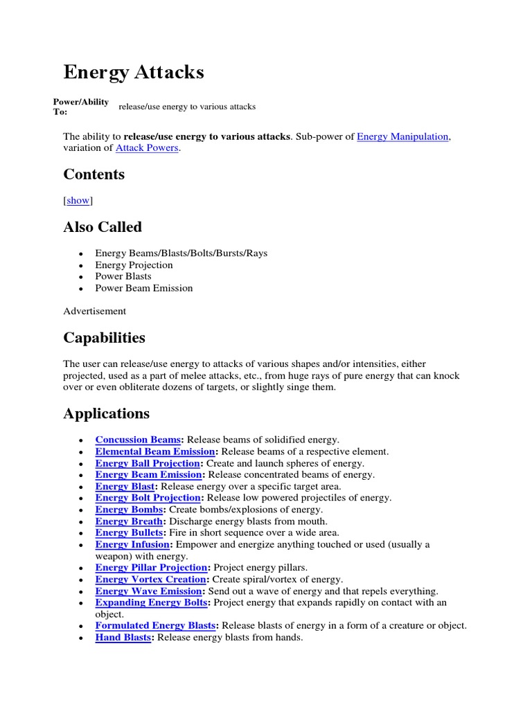Energy Attacks: Energy Manipulation Attack Powers | PDF | Bomb ...