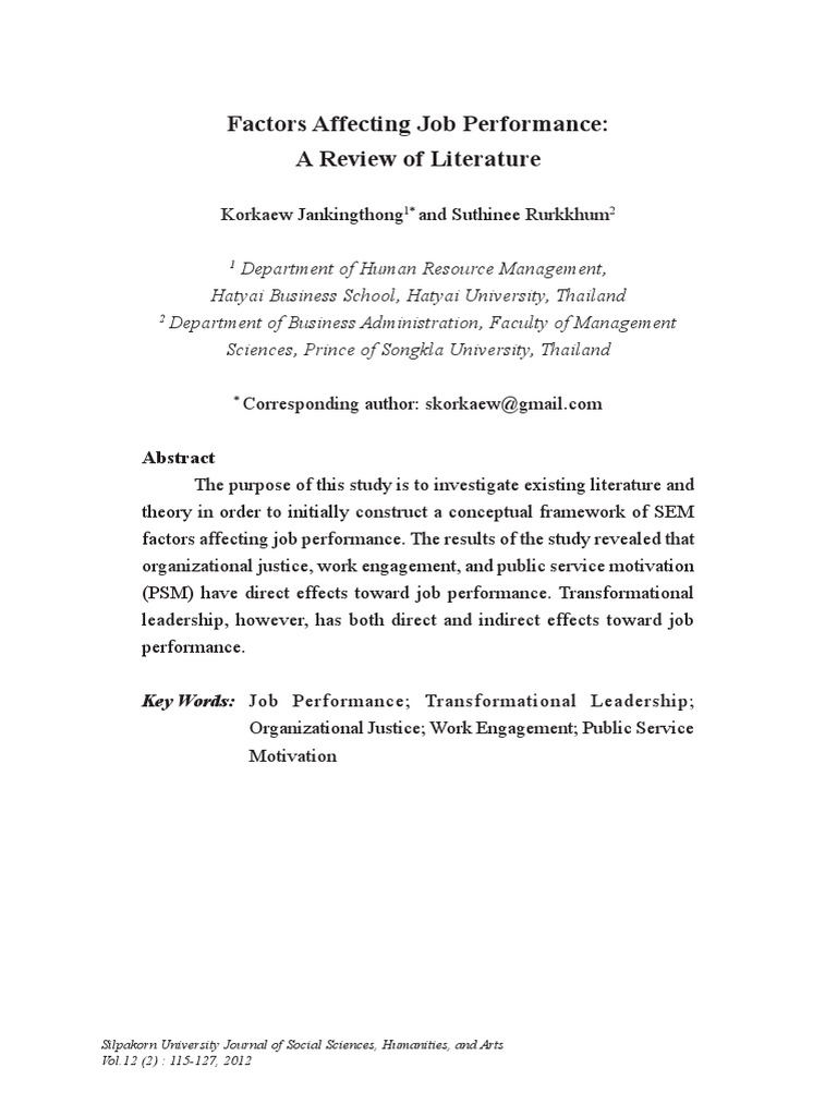 Factors Affecting Job Performance A Review of Literature PDF | PDF ...