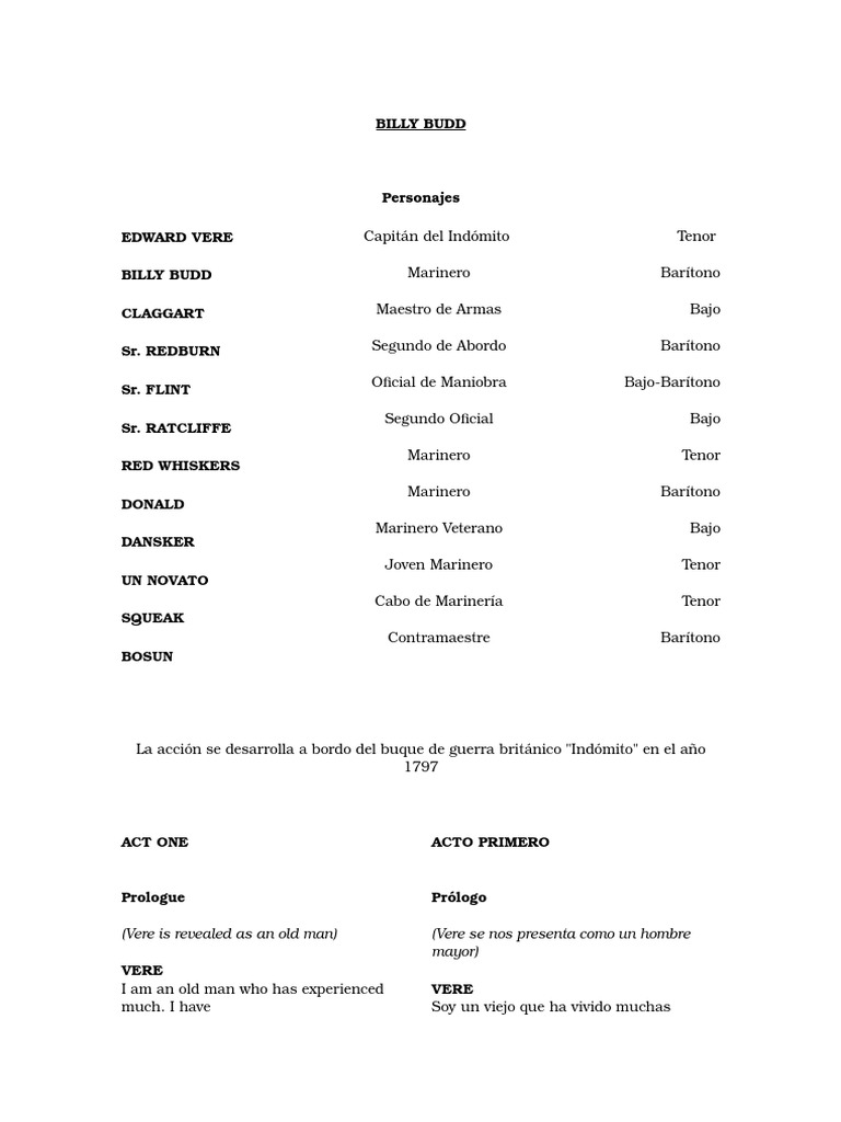 Libretto-Billy Budd (Britten) (Inglés-Español) | PDF | Marinas ...