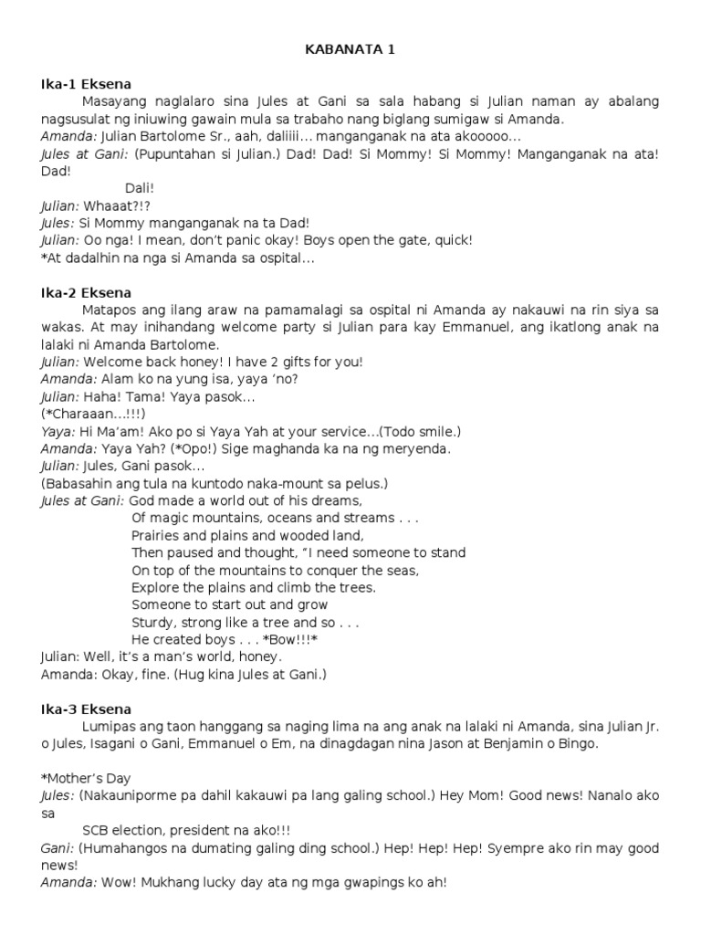 Kabanata 1 Dekada 70 Script For A Play Dula | PDF