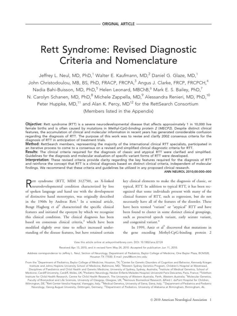 Rett Criteria | PDF | Medical Diagnosis | Mutation