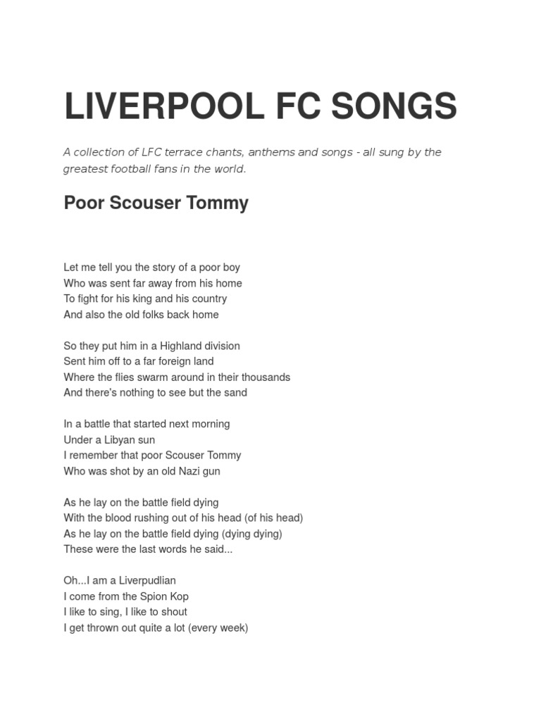 Liverpool FC Chants | PDF | Liverpool F.C. | Premier League Clubs