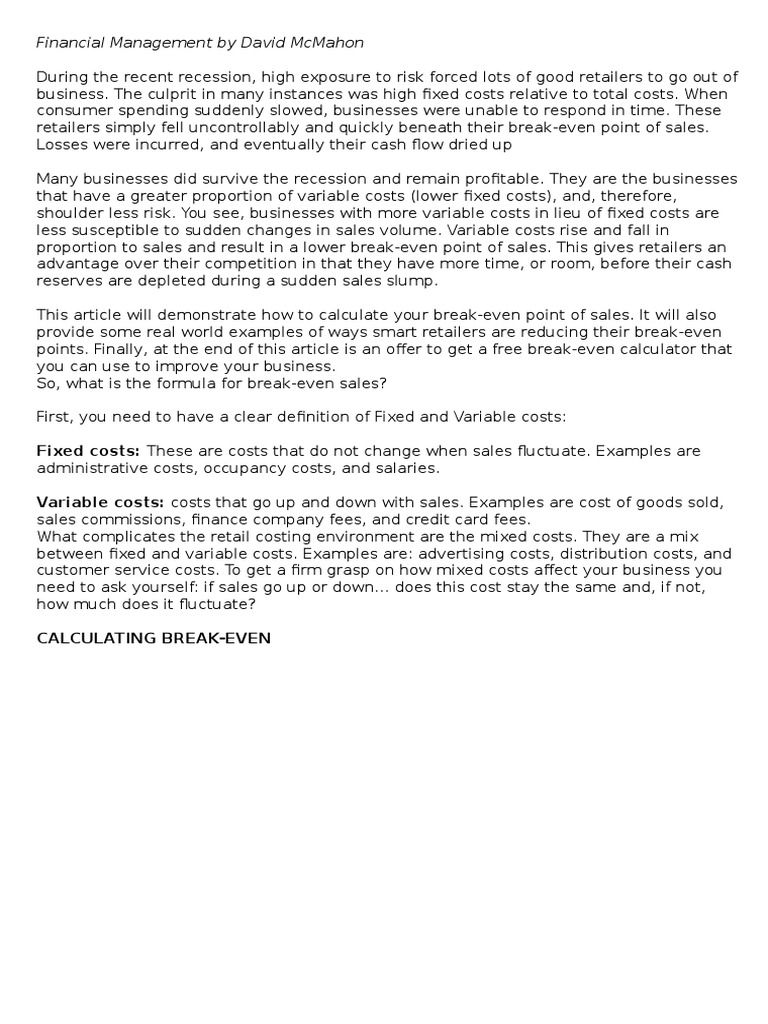 Financial Management by David Mcmahon: Fixed Costs: These Are Costs ...